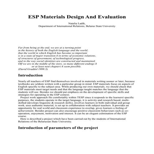 Esp materials design and evaluation | DOCX