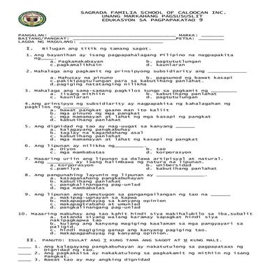 Esp unang markahan | DOCX