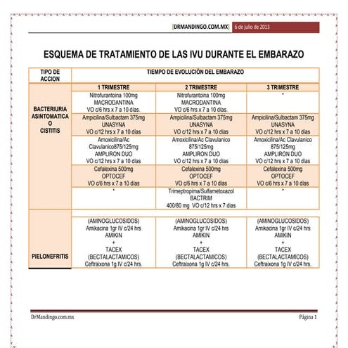 Esquema de tratamiento de las ivu durante el embarazo | DOCX