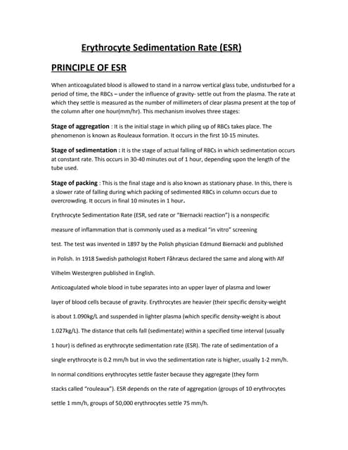 Esr method, principle and interpretation | PPTX