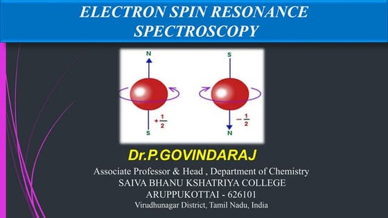 Electron spin resonance(ESR) spectroscopy | PPT