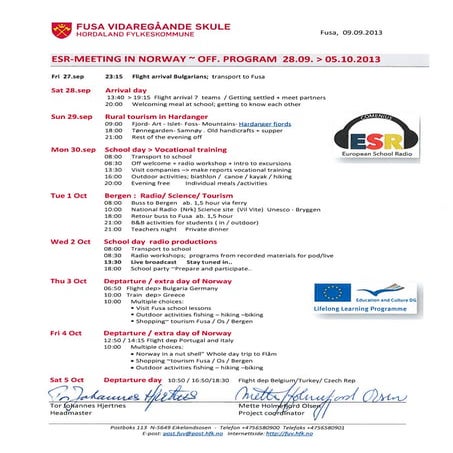 Esr norway -main program-details 10.09.13