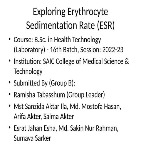Esr method, principle and interpretation | PPTX