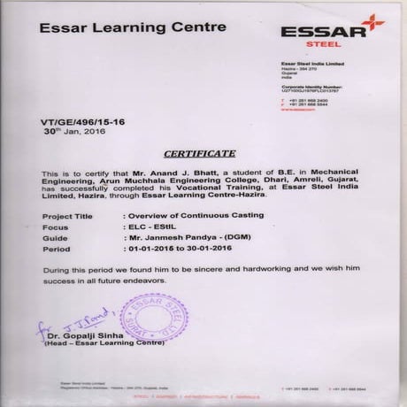Essar training certificate | PDF