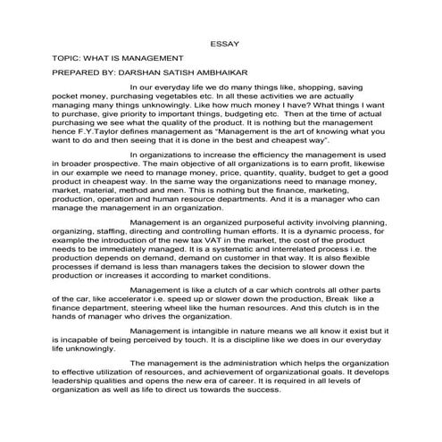 What is Management Essay | PDF