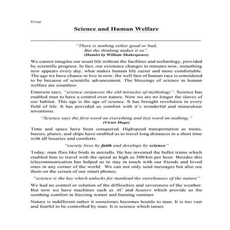 Science and Human Welfare - Essay | PDF