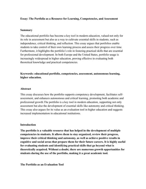 ENSAYO The Portfolio as a Tool for Learning and Assessing Competencies.pdf