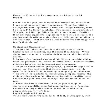Essay 1 – Comparing Two Arguments – Linguistics 94PromptFor .docx