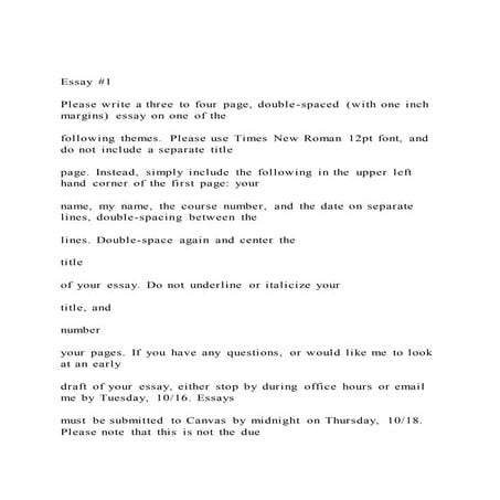 Essay #1Please write a three to four page, double-spaced (wi | PDF