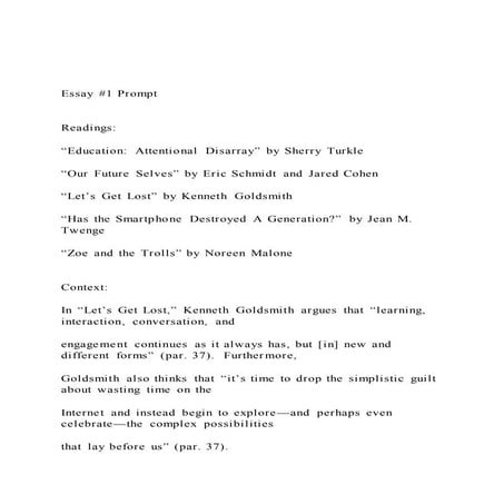 Essay 1 Prompt Readings Education Attentional D Docx