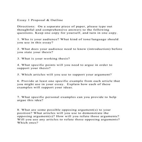 Essay 1 Proposal & OutlineDirections On a separate piece of .docx