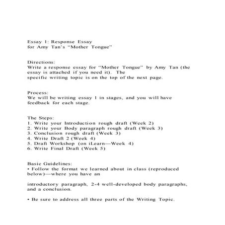Essay 1 Response Essay for Amy Tan’s Mother Tongue” | PDF