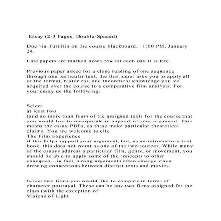 Essay (2-3 Pages, Double-Spaced) Due via Turnitin on the co.docx | Documentary | Genres