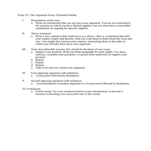 Essay #2 the argument essay- potential outline | PDF