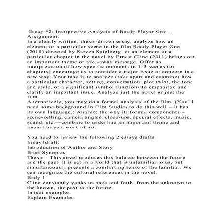 Essay #2 Interpretive Analysis of Ready Player One -- Assignme.docx