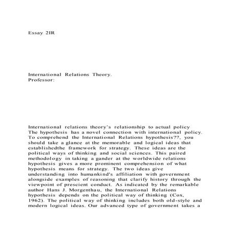Essay 2 ir international relations theory.professo | PDF