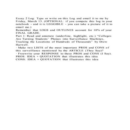 Essay 2 Log Type or write on this Log and email it to me by Frida | DOCX