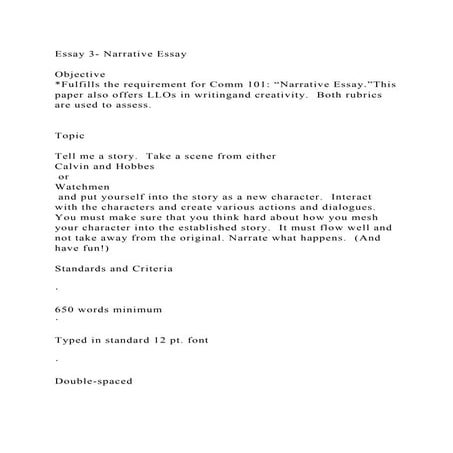 Essay 3- Narrative EssayObjectiveFulfills the requirement for.docx ...
