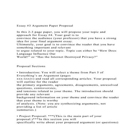 Essay #3 Argument Paper Proposal In this 2-3 page paper.docx