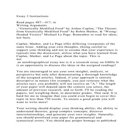 Essay 3 InstructionsRead pages 407—417, in Writing Arguments | DOCX