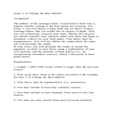 Essay 3 Is College the Best OptionAssignmentThe authors o | PDF