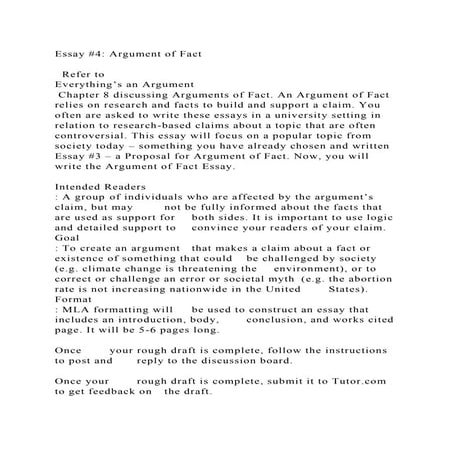 Essay #4 Argument of Fact Refer to Everything’s an Argument | DOCX