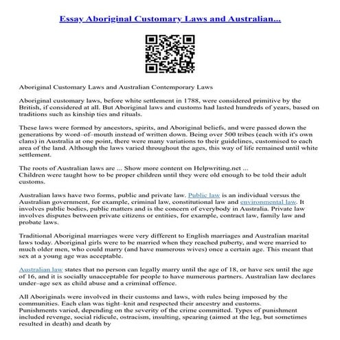 Essay Aboriginal Customary Laws And Australian... | PDF