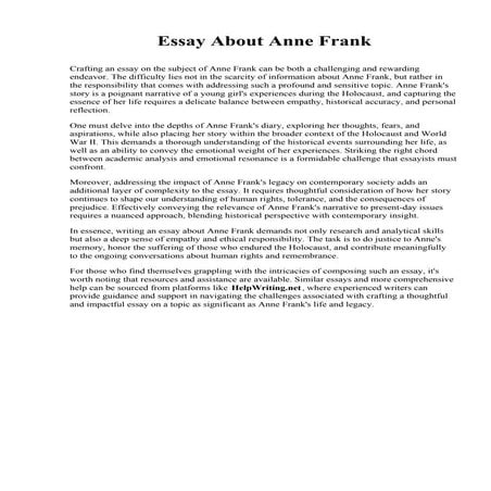 Essay About Anne Frank. St. Luke's University Health Network | PDF