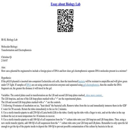 Essay About Biology Lab | PDF | Genetics | Science