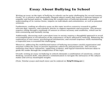 Essay About Bullying In School. Coconino Community College | PDF