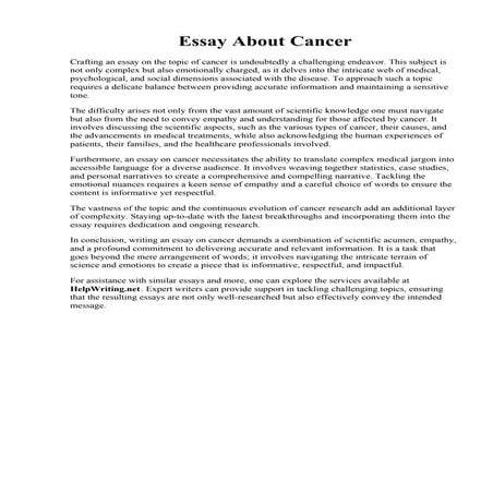 Essay About Cancer. Inflammatory Breast Cancer Essay Example Topics and ...