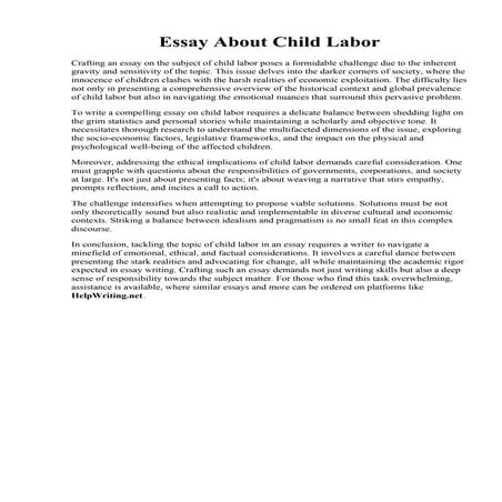 Essay About Child Labor | PDF