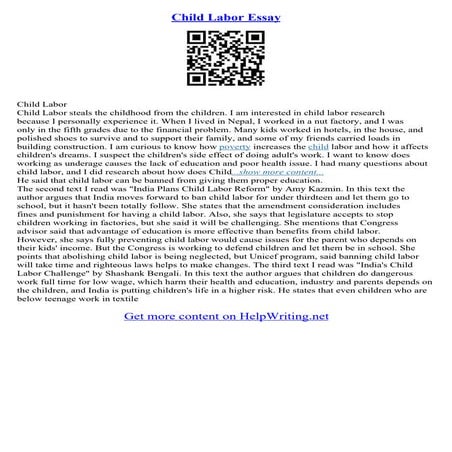 Essay About Child Labour | PDF