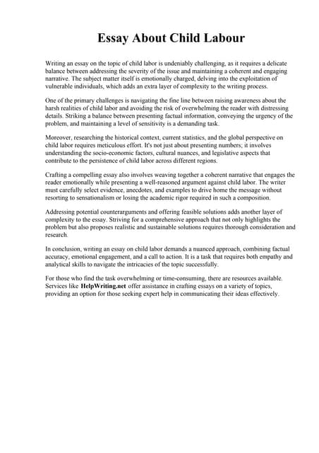 Eradication Of Child Labour Essay. Harrisburg University of Science and ...