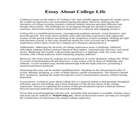 Essay About College Life. Wayland Baptist University | PDF