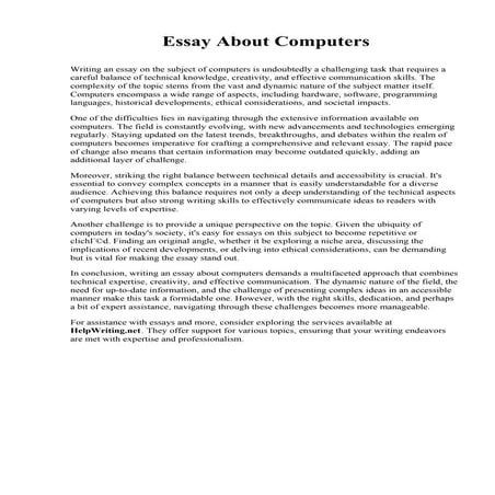 Essay About Computers. Hudson Valley Community College | PDF