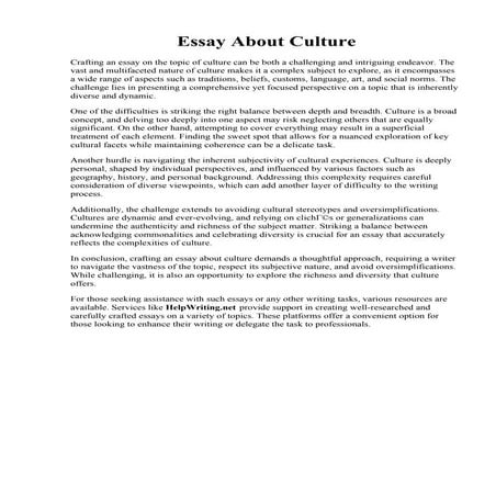 Essay About Culture. . Importance of our culture essays | PDF | Religion & Spirituality