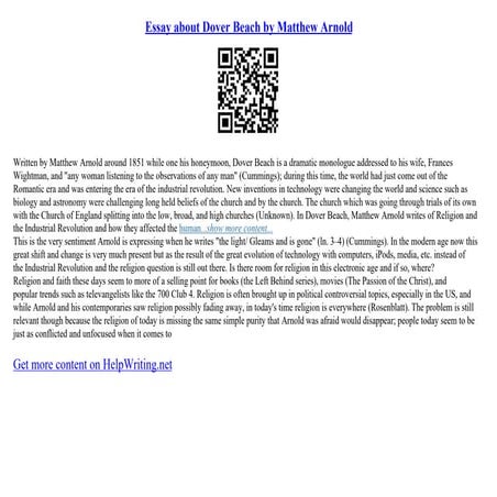 Essay About Dover Beach By Matthew Arnold | PDF