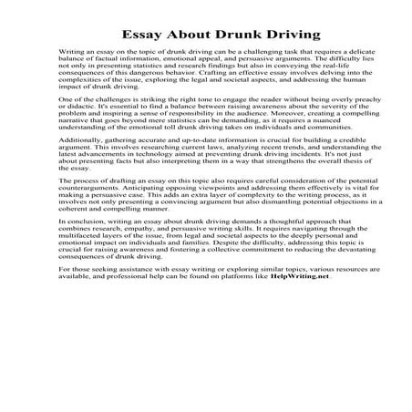 Essay About Drunk Driving | PDF