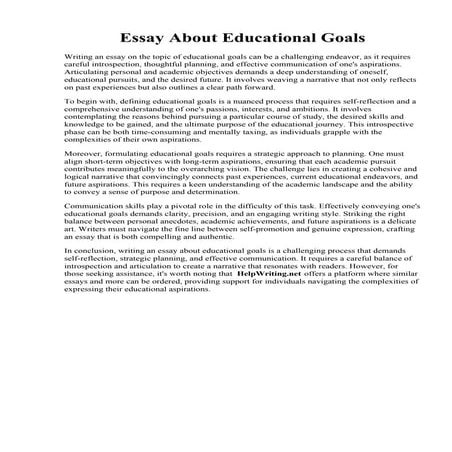 Essay About Educational Goals. Educational Goals Essay Help ...