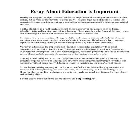 Essay About Education Is Important. Short Essay on Importance of ...