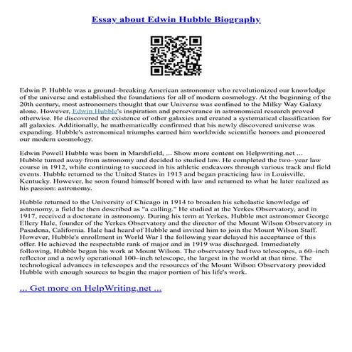 Essay About Edwin Hubble Biography | PDF | Physics | Science