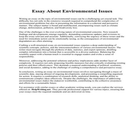 Essay About Environmental Issues. Online assignment writing service. | PDF