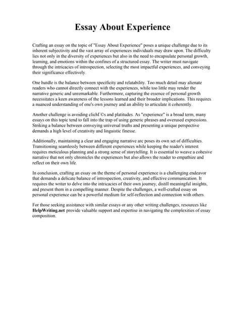 Personal Experience Essay Samples. Broward College | PDF Personal Experience Essay Samples. Broward College | PDF