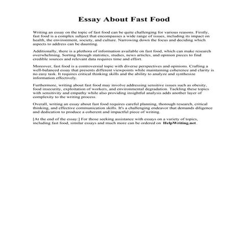 Essay About Fast Food. Doña Ana Community College | PDF