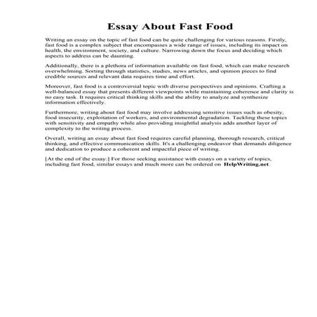 Essay About Fast Food | PDF