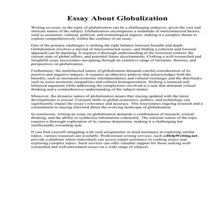 Essay About Globalization. Globalization and Its Effect on the World Essay | PDF