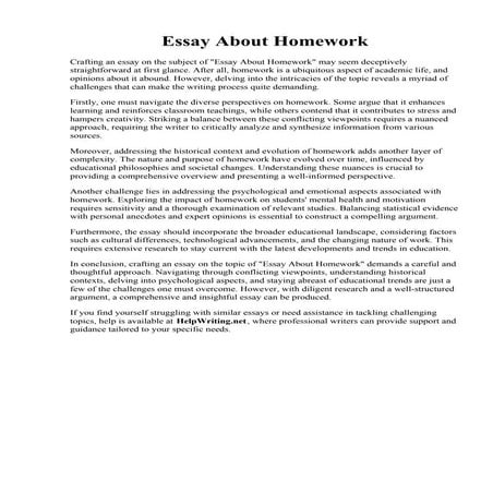 Essay About Homework. Write an essay about homework | PDF