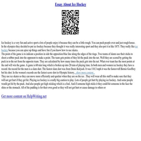 Essay About Ice Hockey | PDF