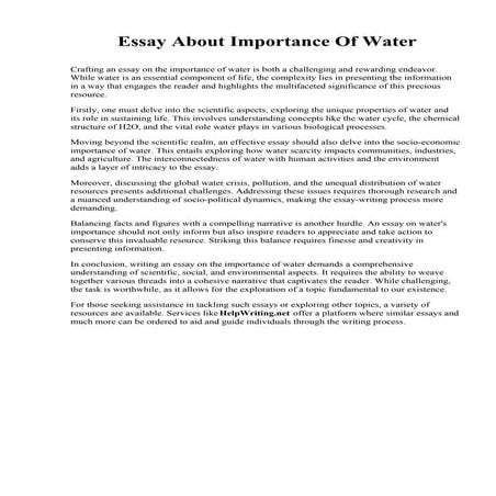 Essay About Importance Of Water.pdf | Chemistry | Science
